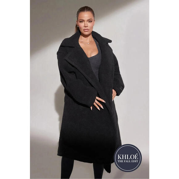 Fabletics | Jackets & Coats | Fabletics Teddy Long Coat Black Oversized ...